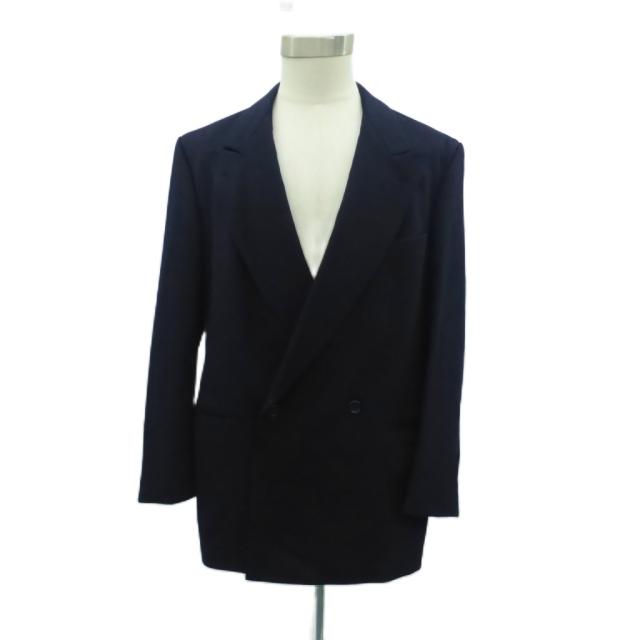 【中古】ヒューゴボス HUGO BOSS テーラードジャケット ダブルボタン 総裏地 ミドル丈 ネイビー 紺 ■GY61 メンズ