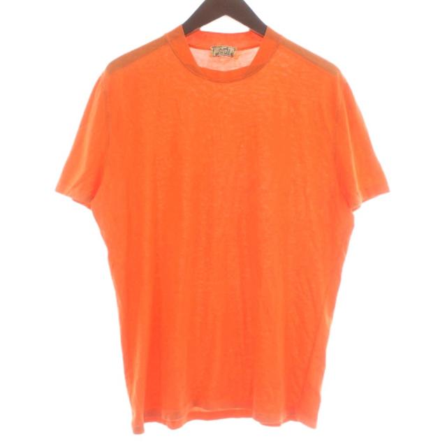 【中古】エルメス HERMES Tシャツ カットソー 半袖 クルーネック Hロゴ パンチング L オレンジ /XZ メンズ