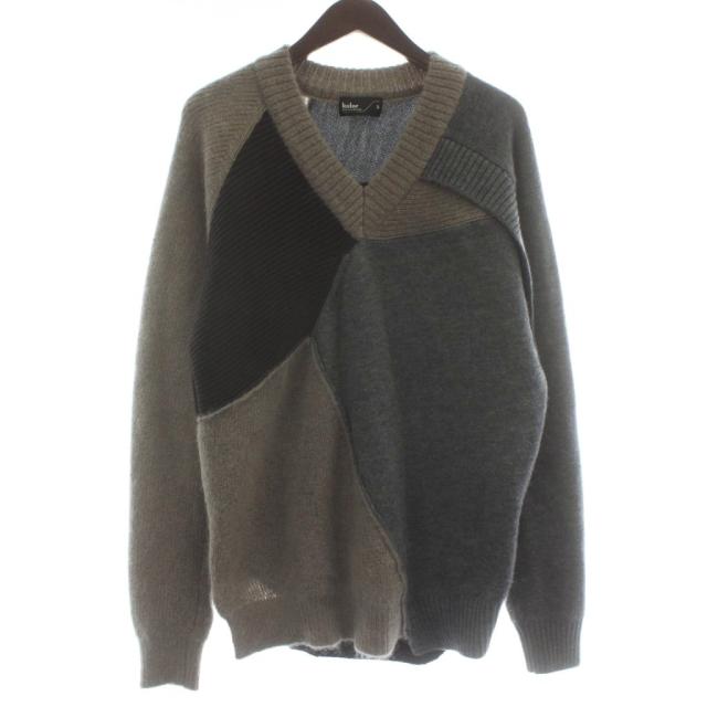 【中古】kolor キッドモヘア×エクストラファインウールSWITCHINGニット セーター 長袖 3 L 茶色 グレー 18WCM-N03302