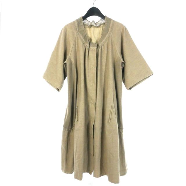 【中古】ハート Haat イッセイミヤケ ISSEI MIYAKE カシミヤ混 ワンピース ドレス 半袖 レース 3 グレージュ