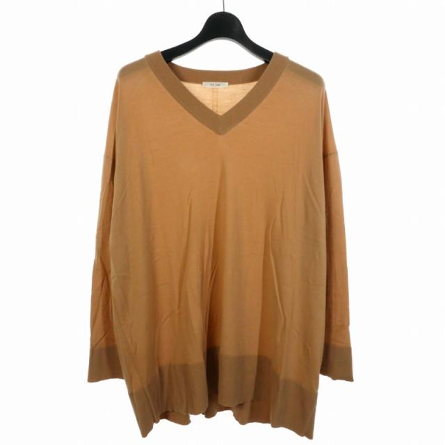 【中古】ザロウ THE ROW Vネック ニットワンピース ウール 無地  XS ベージュ レディース