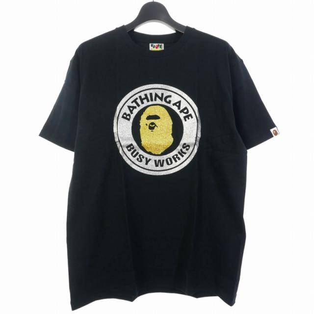【中古】アベイシングエイプ A BATHING APE GLITTER BUSY WORKS TEE ラメプリント ロゴ Tシャツ 半袖 XL ブラック 黒  メンズ