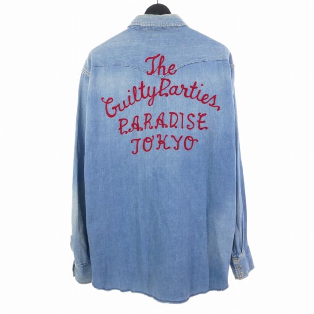 【中古】ワコマリア WACKO MARIA デニム ウエスタンシャツ 刺繍 コットン XL ブルー 青 メンズ