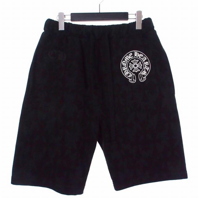 【中古】クロムハーツ CHROME HEARTS セメタリークロス 総柄 スウェットショートパンツ ハーフパンツ S ブラック 黒