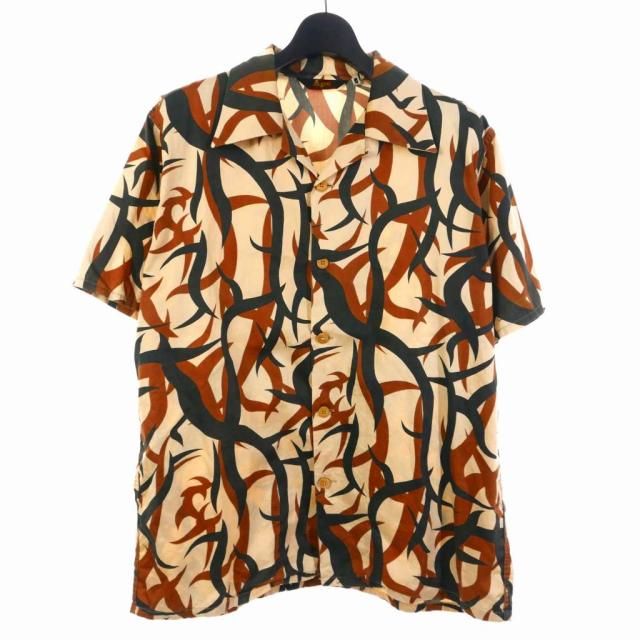 【中古】アベイシングエイプ A BATHING APE 90s トライバルカモ 開襟シャツ 半袖 ブラウン 茶 メンズ