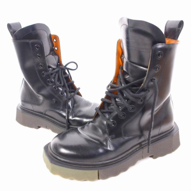 【中古】オフホワイト OFF WHITE Sponge Sole Leather Combat Boots レザーブーツ 40 ブラック 黒 メンズ