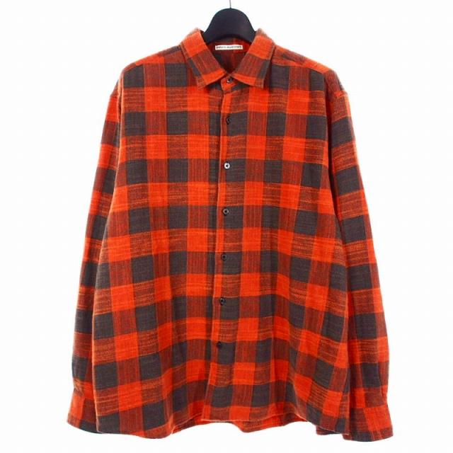 【中古】ユニフォームエクスペリメント uniform experiment FADE SHIRT チェックシャツ 長袖 4 オレンジ/ブラック UE-242042 メンズ