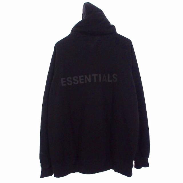 【中古】エッセンシャルズ essential+s Back Rubber Logo Zip Parka ジップパーカー フーディ XL ブラック 黒 メンズ