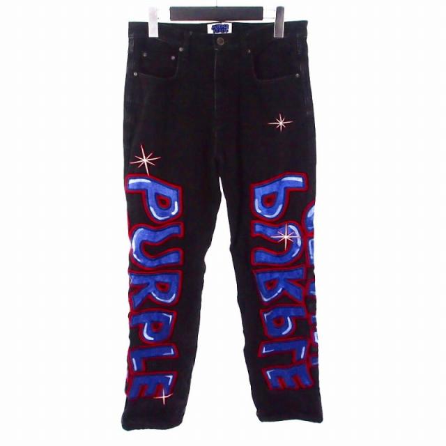 【中古】パープルステイン PURPLE STAIN Spray Logo Denim Pants デニムパンツ ジーンズ 2 ブラック 黒 メンズ
