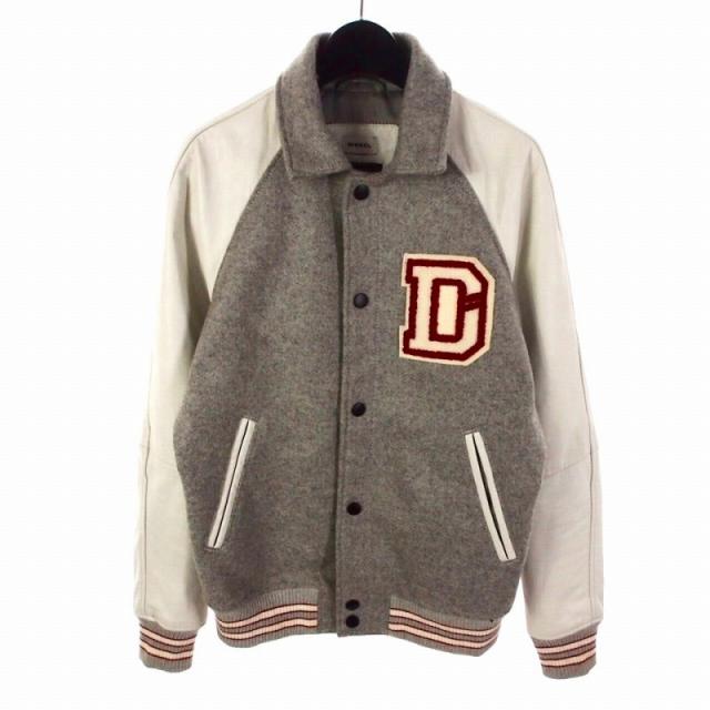 【中古】ディーゼル DIESEL スタジャン レザージャケット ブルゾン 上着 S グレー メンズ