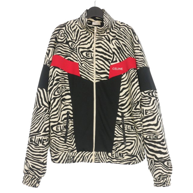 【中古】セリーヌ CELINE 22AW ゼブラ柄トラックジャケット ブルゾン S ホワイト/ブラック/レッド 白 黒 赤 2Y880426S 国内正規  メンズ