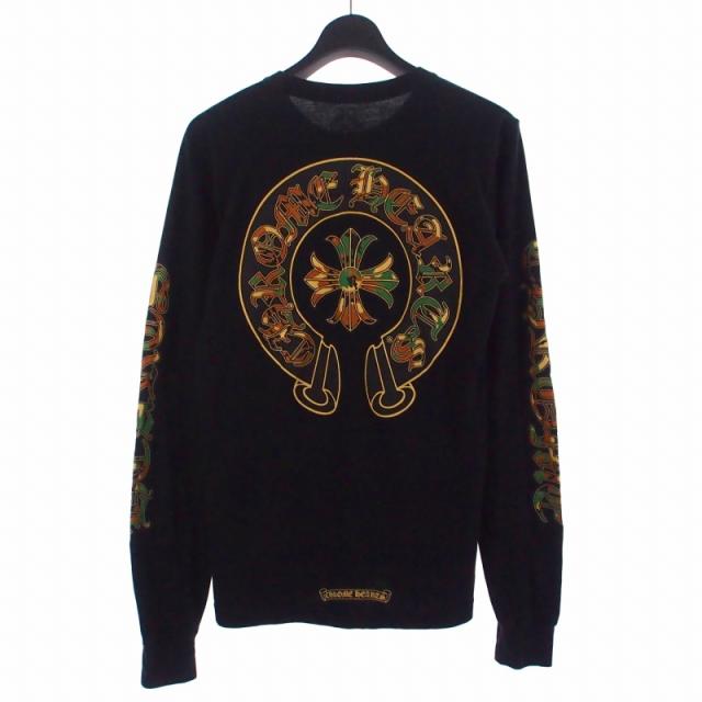 【中古】クロムハーツ CHROME HEARTS カモホースシュー クルーネック Tシャツ カットソー 長袖 S ブラック 黒 メンズ