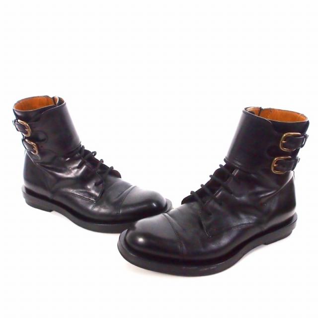 【中古】グッチ GUCCI Double Buckle Military Boots ダブルバックル レザー ミリタリーブーツ 靴 7 ブラック 黒 325854 メンズ
