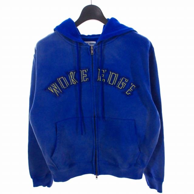 【中古】未使用品 ウォークエッジ WORKEDGE Faded Embroidery Zip Up Hoodie ジップパーカー フーディ M ブルー 青 メンズ