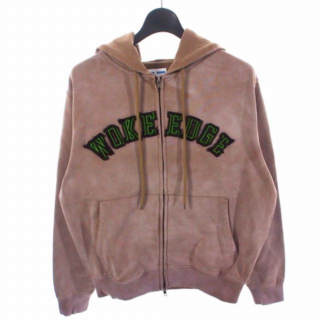 【中古】未使用品 ウォークエッジ WORKEDGE Faded Embroidery Zip Up Hoodie ジップパーカー フーディ M ベージュ メンズ