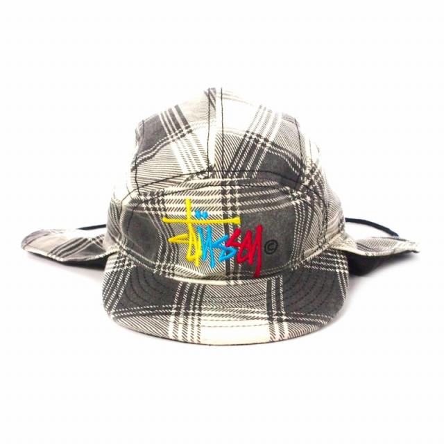 【中古】ステューシー STUSSY Trapper Hat チェック ハット キャップ 耳当て 帽子 ONE SIZE ホワイト/グレー メンズ