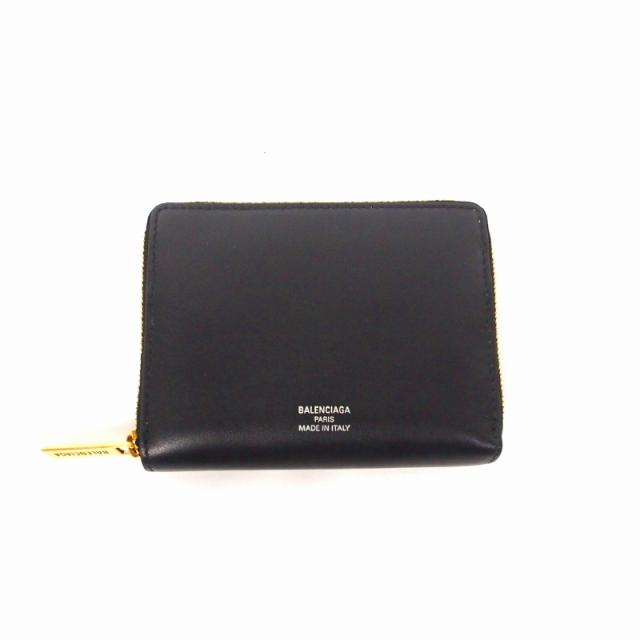 【中古】バレンシアガ BALENCIAGA ラウンドジップ カードホルダー ケース 二つ折り財布 ブラック 黒 391446 メンズ
