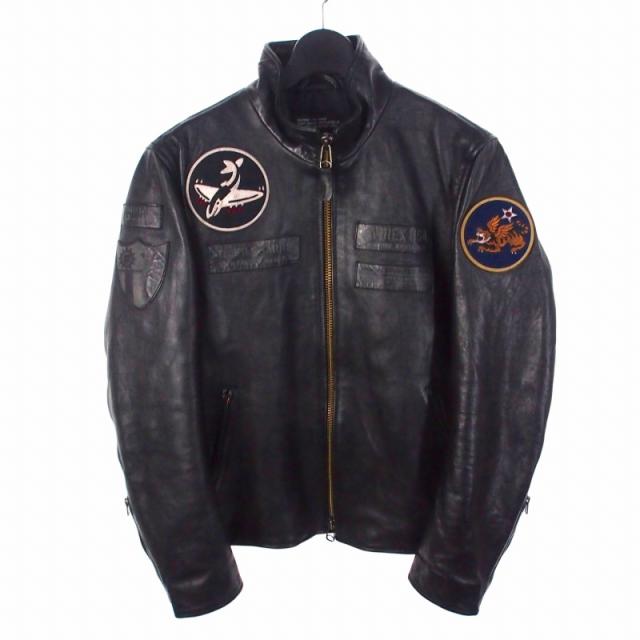 【中古】アヴィレックス AVIREX AGED WAPPEN STAND ZIP RIDERS ライダースジャケット 上着 L ブラック 黒 783-4250012 メンズ