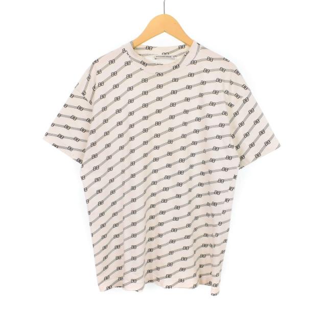 【中古】バレンシアガ BALENCIAGA BB総柄 ロゴプリント Tシャツ カットソー 半袖 S 白 ホワイト 612965 TIVG1 メンズ