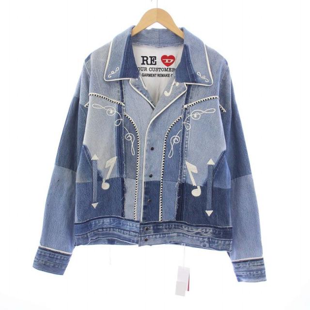 【中古】DIESEL RED TAG READYMADE 再構築デニムジャケット Gジャン ジージャン オープンカラー 刺繍 2 M 青