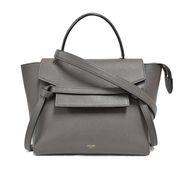 【中古】セリーヌ CELINE マイクロ ベルトバッグ ハンドバッグ ショルダーバッグ 2way レザー グレー レディース