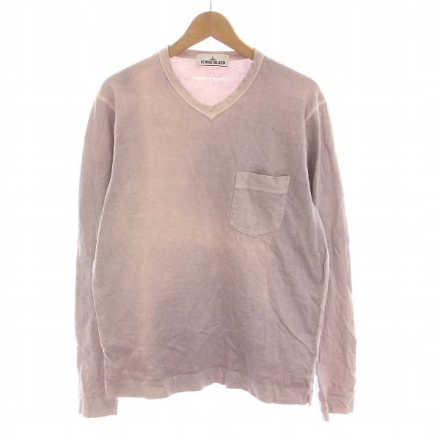 【中古】ストーンアイランド STONE  Tシャツ カットソー Vネック 長袖 L ピンクパープル /YM メンズ