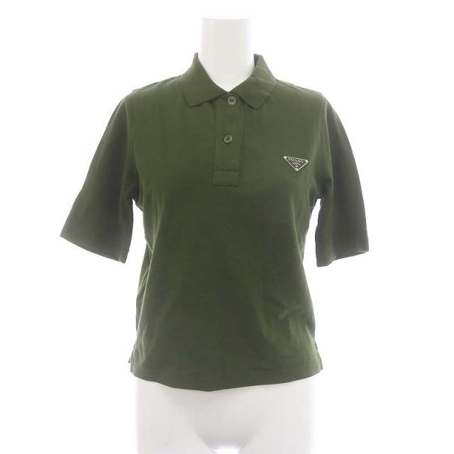 【中古】プラダ PRADA 23年製 トライアングルプレート ポロシャツ 半袖 38 カーキ 39575 S000 14LR ■SH レディース