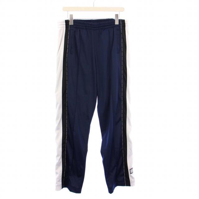 【中古】ヴェトモン CONTRASTING BAND SNAP JERSEY SWEATPANTS ジャージ トラックパンツ サイドスナップボタン S 紺