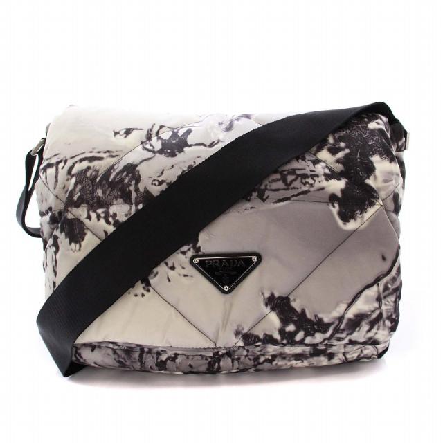 【中古】プラダ PRADA Re-Nylon プリント ショルダーバッグ クロスボディバッグ 三角プレート グレー /KH メンズ