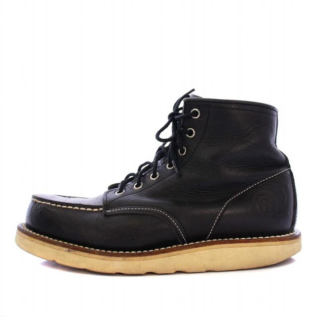 【中古】アベイシングエイプ Foot the coacher サルカモ ショートブーツ レースアップ レザー 7 ブラック