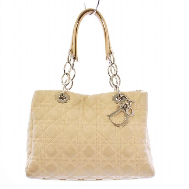 【中古】クリスチャンディオール Christian Dior カナージュ ハンドバッグ トートバッグ ラムレザー ベージュ
