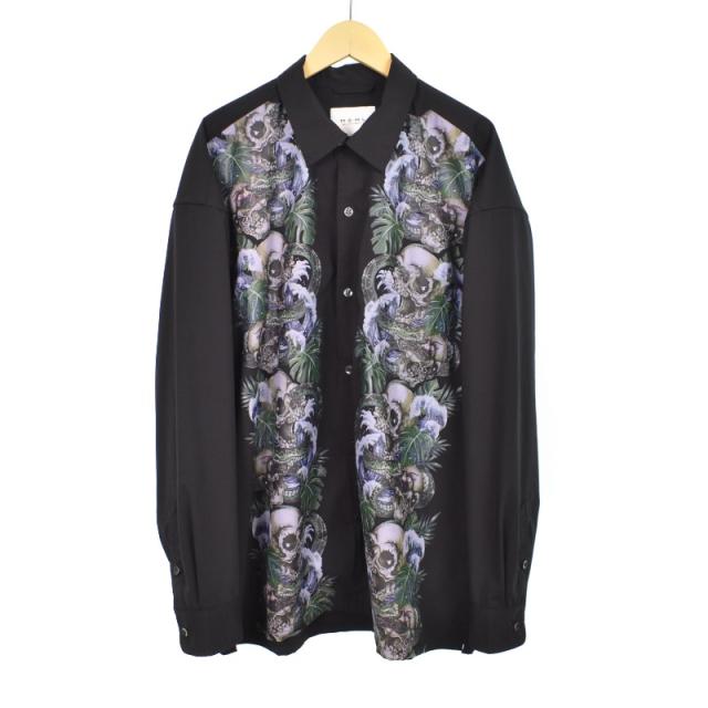 【中古】エムエスエムエル MSML SKULL SHORT SLEEVE SHIRT シャツ 長袖 総柄 L 黒 ブラック M11-02B1-SL01 メンズ