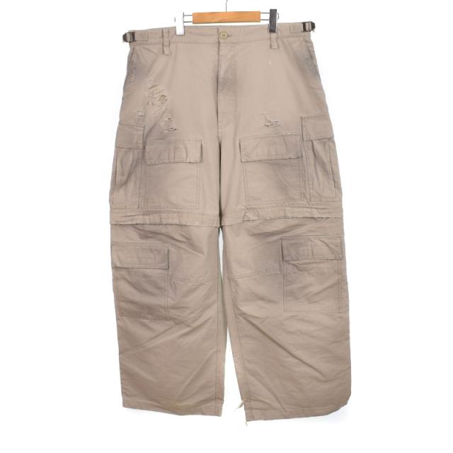 【中古】バレンシアガ BALENCIAGA 23年 LARGE CARGO ラージカーゴ パンツ ダメージ加工 52 ベージュ 773255 ☆AA★
