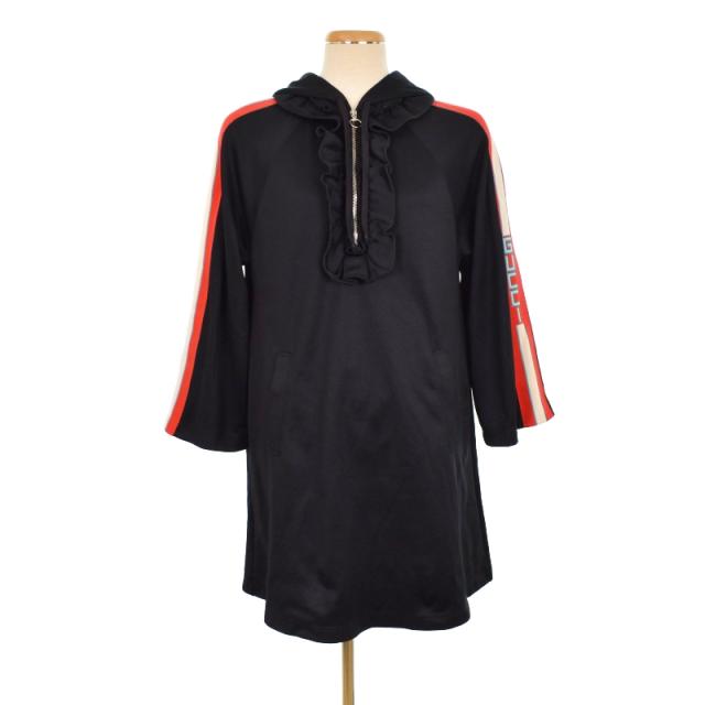【中古】グッチ GUCCI 19年製 テクニカルライン ロゴテープ フリンジ ジャージ ワンピース ハーフジップ 502280