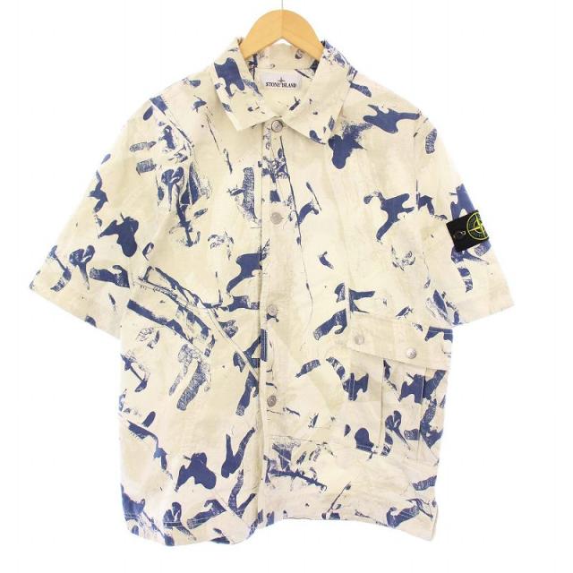 【中古】ストーンアイランド STONE  Scan Camo On Stretch Ripstop-Ovd シャツ 半袖 総柄 M ベージュ