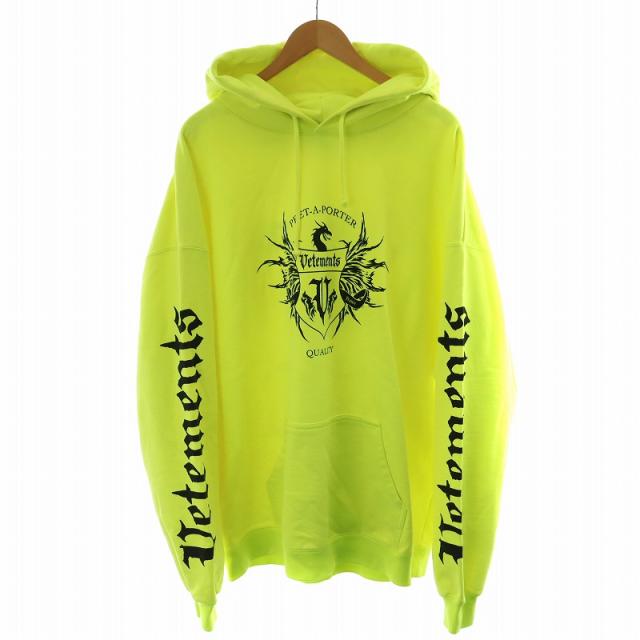 【中古】ヴェトモン VETEMENT 21AW BLACK LABEL Logo Hoodie パーカー プルオーバー ロゴ L 黄緑 UA52TR900Y