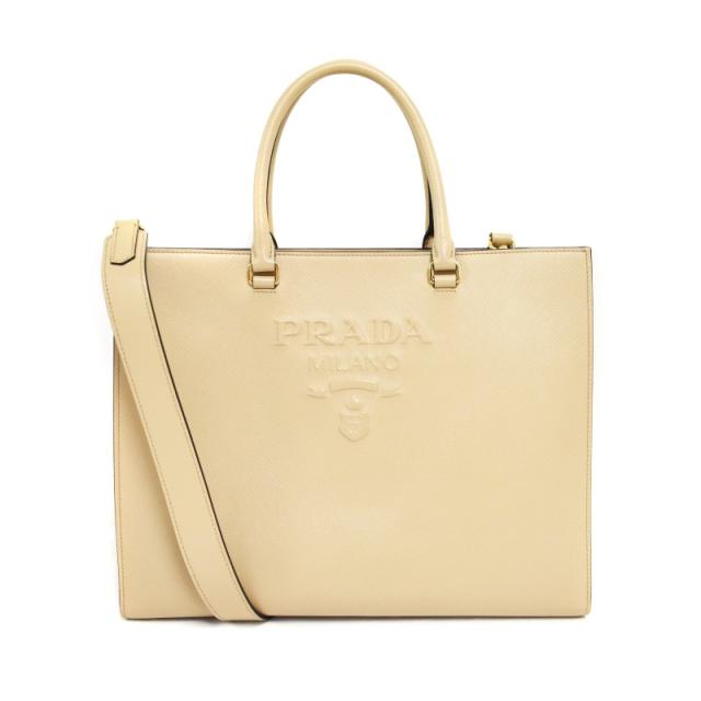 【中古】プラダ PRADA サフィアーノ ラージ 2WAY トートバッグ ショルダーバッグ ベージュ 1BA335 レディース