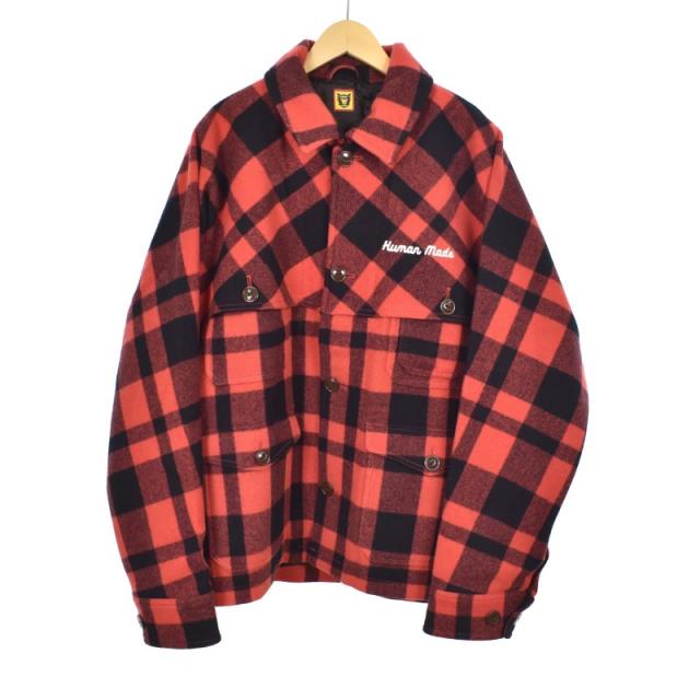 【中古】ヒューマンメイド HUMAN MADE ウール ハンティング シャツ ジャケット チェック XL 赤 レッド HM28JK031