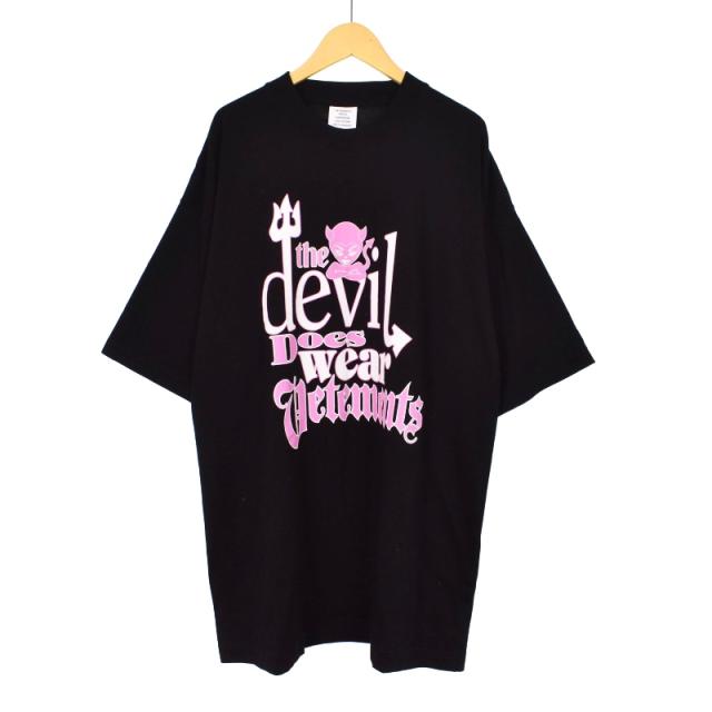 【中古】ヴェトモン ベトモン VETEMENTS 22SS Devil Does Wear VETEMENTS デビルロゴ Tシャツ 半袖 プリント 黒