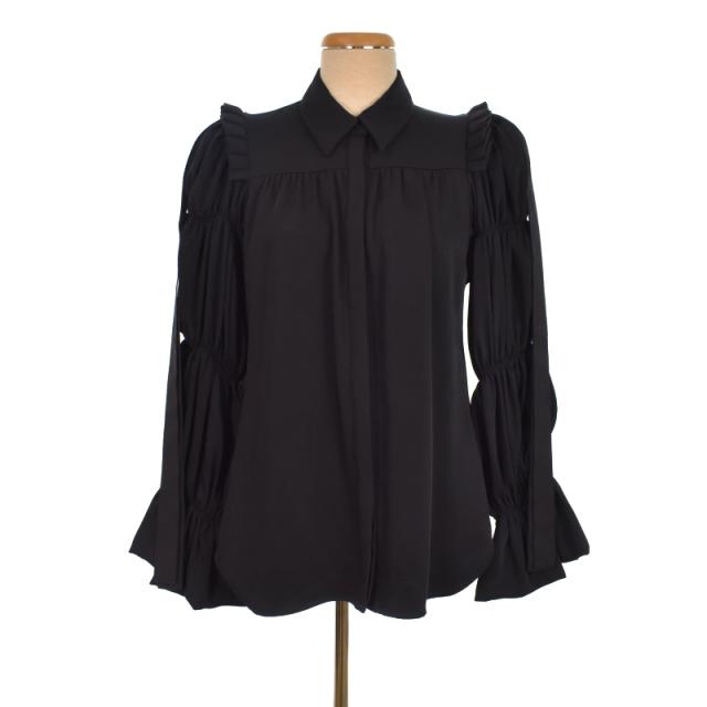 【中古】ヘンネ HAENGNAE OMOCHI BLOUSE ショルダーギャザーブラウス シャツ 長袖 黒 ブラック 1221030402
