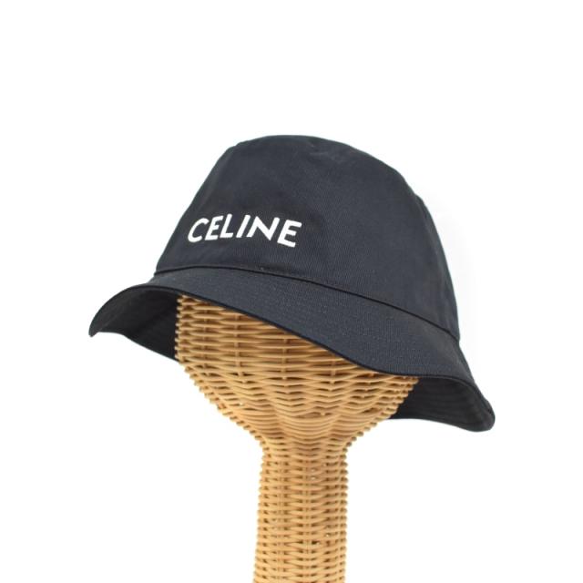 【中古】セリーヌ CELINE バケットハット ロゴ刺? 帽子 L 黒 ブラック 2AUO4968P レディース