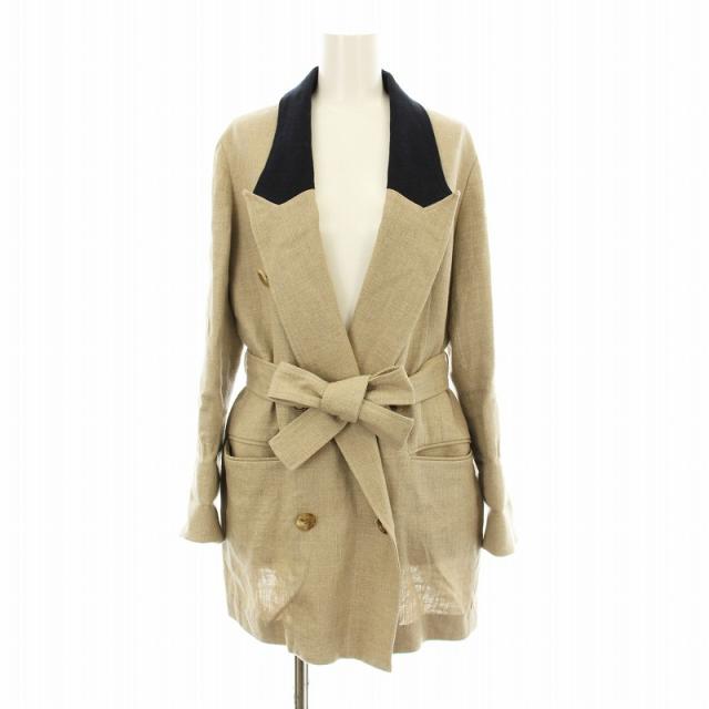 【中古】エズミ EZUMi リネンテーラードジャケット ダブル 麻 ベルト付き S ベージュ YESS19JK04 /KU レディース