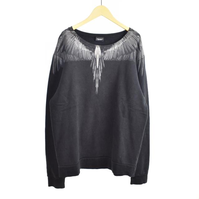 【中古】マルセロバーロン マルセロブロン MARCELO BURLON スウェット トレーナー 長袖 フェザー プリント S 黒
