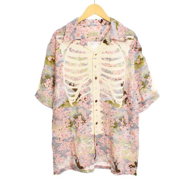 【中古】キャピタル kapital レーヨン 桜BONEpt アロハシャツ 半袖 オープンカラー 3 ピンク K2503SS049 ☆AA★
