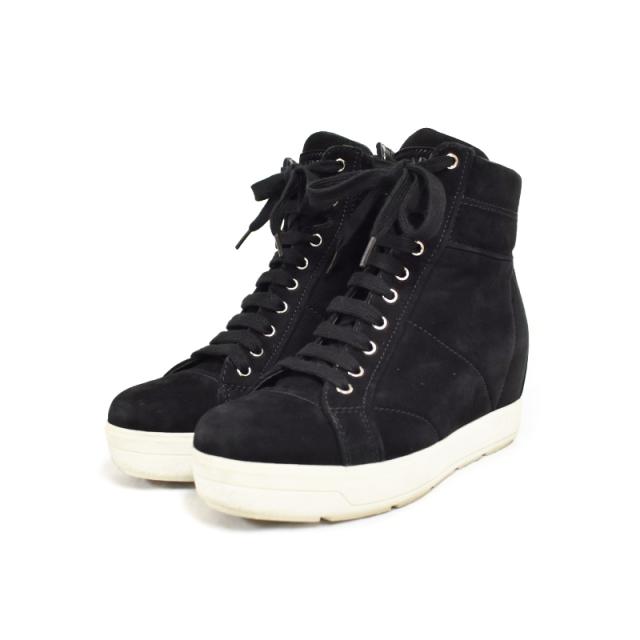 【中古】プラダスポーツ PRADA SPORT ウェッジヒール レザースニーカー 厚底 37 黒 ブラック 3TZ050 ☆AA★
