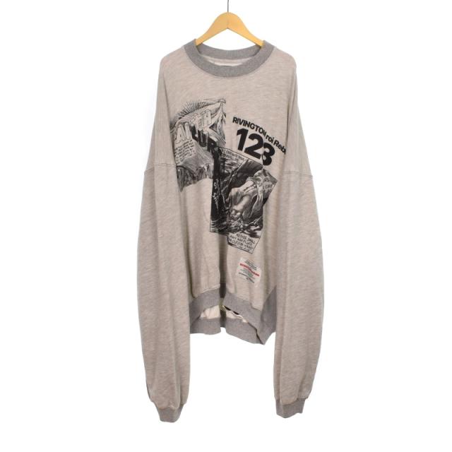 【中古】RRR123 RIVINGTON roi Rebis HOLY CLUB スウェット トレーナー プルオーバー プリント オーバーサイズ グレー