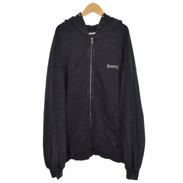 【中古】サプライヤー SUPPLIER ZIPパーカー ダメージ加工 XL 黒 ブラック ☆AA★ メンズ