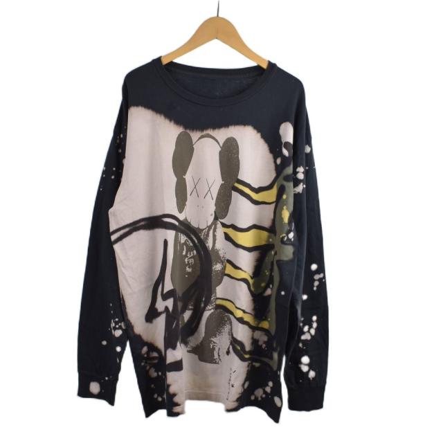 【中古】カウズ KAWS FOR FRAGMENT TRAVIS SCOTT CACTUS JACK L/S T-SHIRT プリント 長袖 L グレー ☆AA★ メンズ