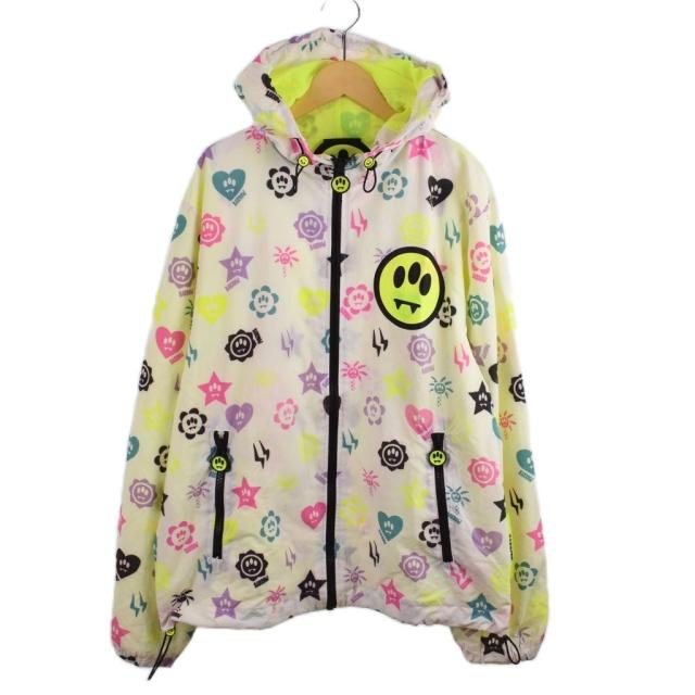 【中古】バロウ BARROW ジャケット 上着 フード ジップアップ 総柄 M 白 ホワイト メンズ レディース