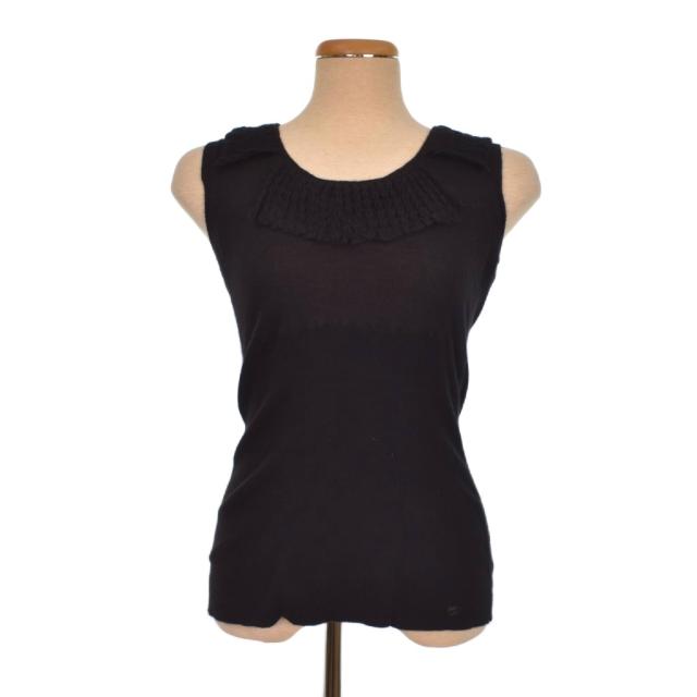 【中古】シャネル CHANEL ニット カットソー ノースリーブ ココマークプレート カシミヤ シルク 黒 ブラック